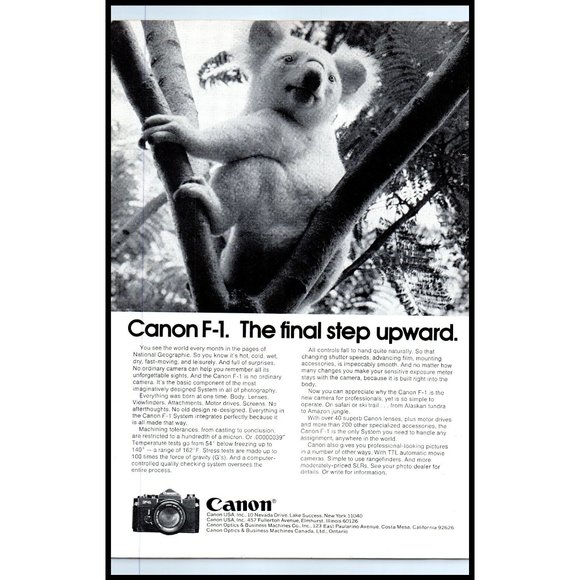 Canon | Art | 974 Canon F1 Slr Film Camera Vintage Print Ad Koala ...